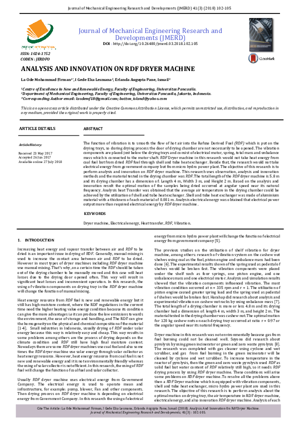 (PDF) Analysis and Innovation on RDF Dryer Machine