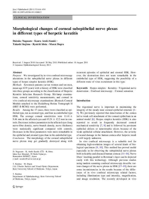 (PDF) Morphological changes of corneal subepithelial nerve plexus in different types of herpetic ...