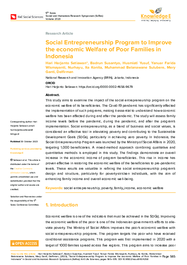 (PDF) Social Entrepreneurship Program to Improve the economic Welfare ...