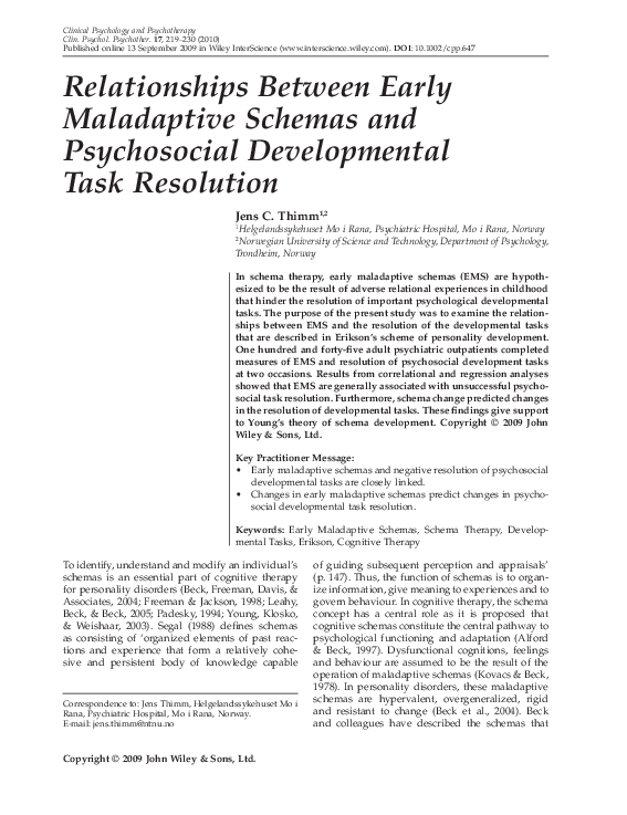 (PDF) Relationships Between Early Maladaptive Schemas and Emotional ...