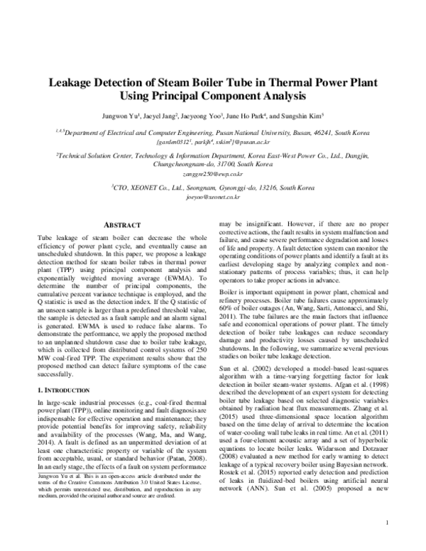 Pdf Leakage Detection Of Steam Boiler Tube In Thermal Power Plant Using Principal Component