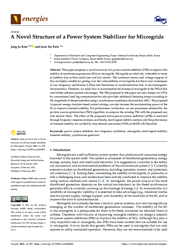(PDF) A Novel Structure of a Power System Stabilizer for Microgrids