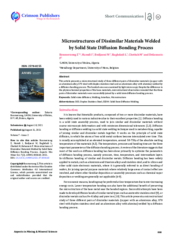 (PDF) Microstructures of Dissimilar Materials Welded by Solid State Diffusion Bonding Process ...