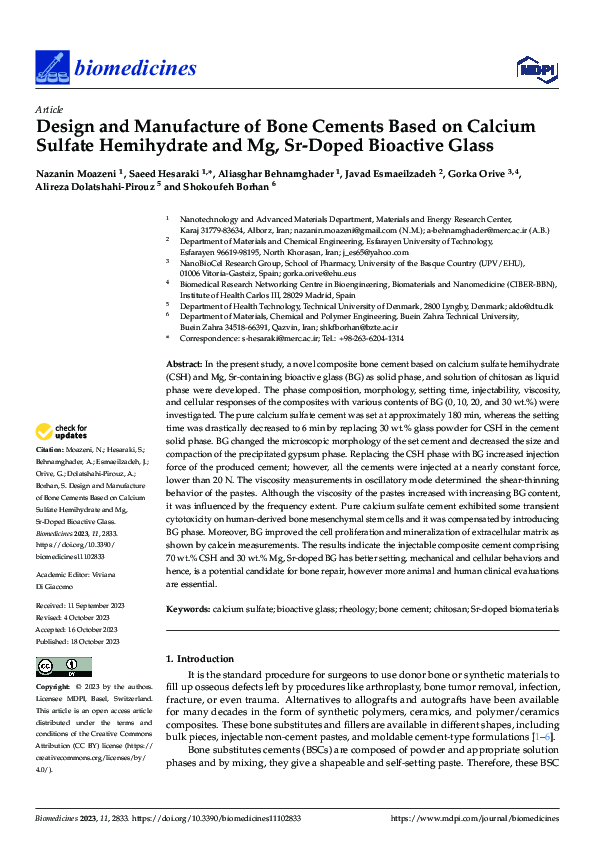 (PDF) Design and Manufacture of Bone Cements Based on Calcium Sulfate ...