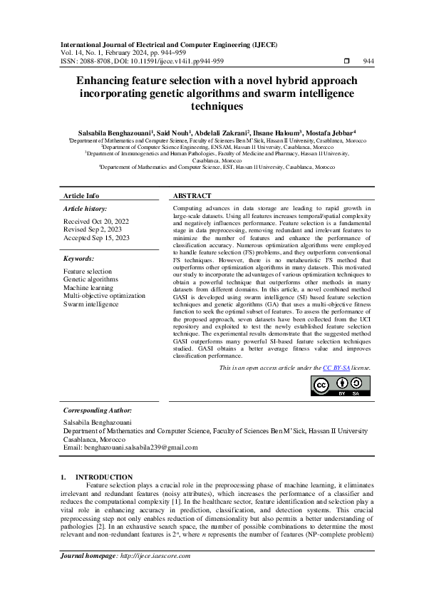 (PDF) Enhancing feature selection with a novel hybrid approach incorporating genetic algorithms ...