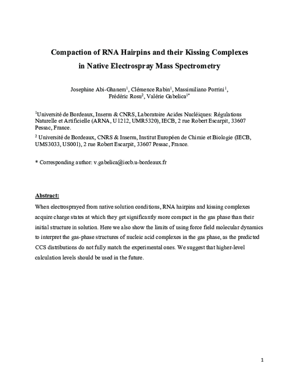 (PDF) Compaction of RNA Hairpins and Their Kissing Complexes in Native ...