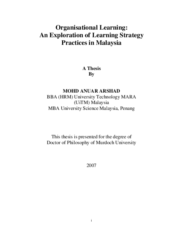 (PDF) Organisational Learning: An Exploration of Learning Strategy ... (PDF) Organisational Learning: An Exploration of Learning Strategy ...