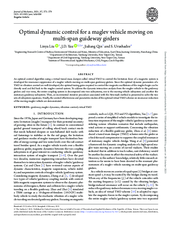 (PDF) Optimal dynamic control for a maglev vehicle moving on multi-span guideway girders
