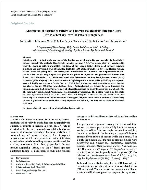 (PDF) Antimicrobial resistance pattern of bacteria isolated from broiler meat with the ...
