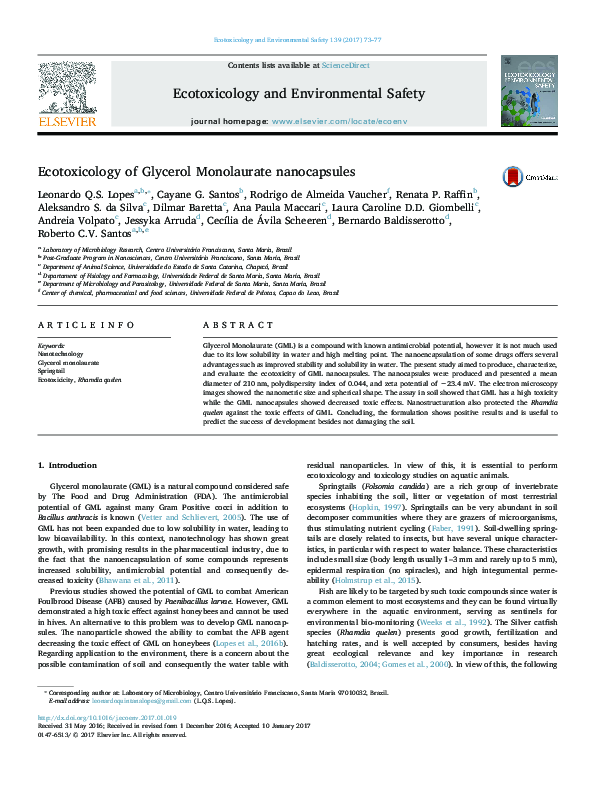 (PDF) Glycerol Monolaurate Nanocapsules Ecotoxicity