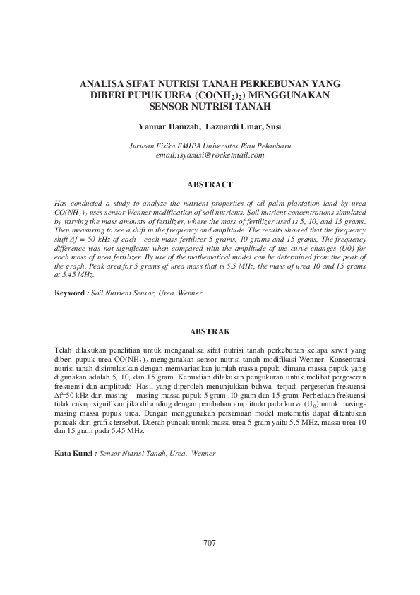 (PDF) Analisa Sifat Nutrisi Tanah Perkebunan Yang Diberi Pupuk Urea (CO ...