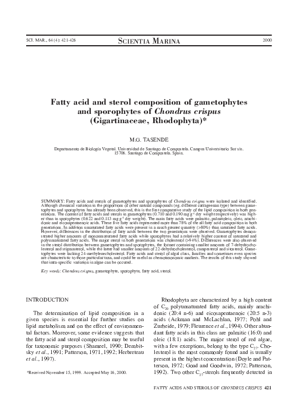 (PDF) Fatty acid and sterol composition of gametophytes and sporophytes ...