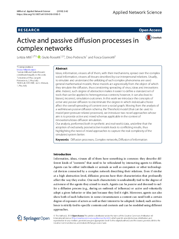 (PDF) Active and passive diffusion processes in complex networks ...