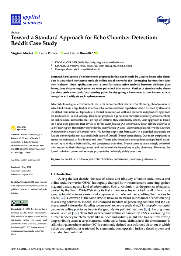 (PDF) Toward a Standard Approach for Echo Chamber Detection: Reddit Case Study | Giulio Rossetti ...