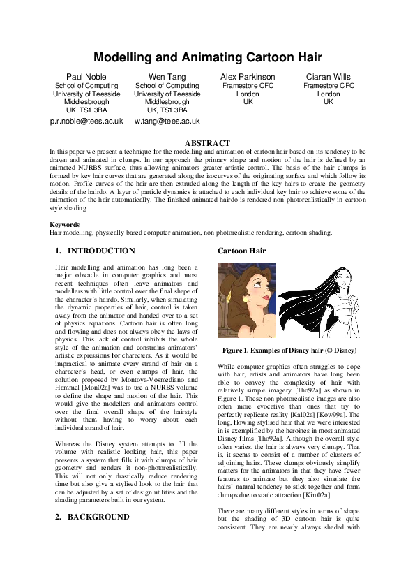 (PDF) Modelling and animating cartoon hair with NURBS surfaces