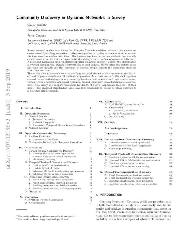 (PDF) Community Discovery in Dynamic Networks