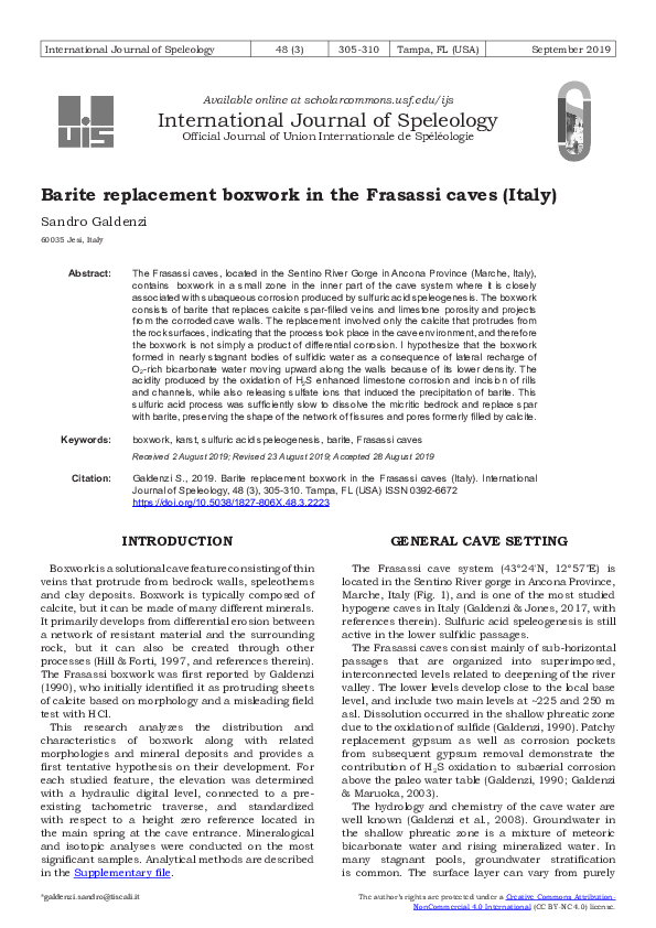 (PDF) The Frasassi Caves: A “Classical” Active Hypogenic Cave