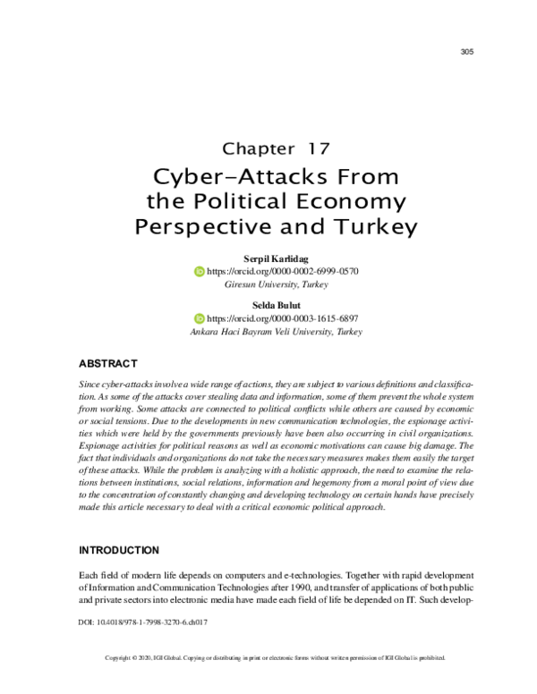 (PDF) Cyber-Attacks From the Political Economy Perspective and Turkey