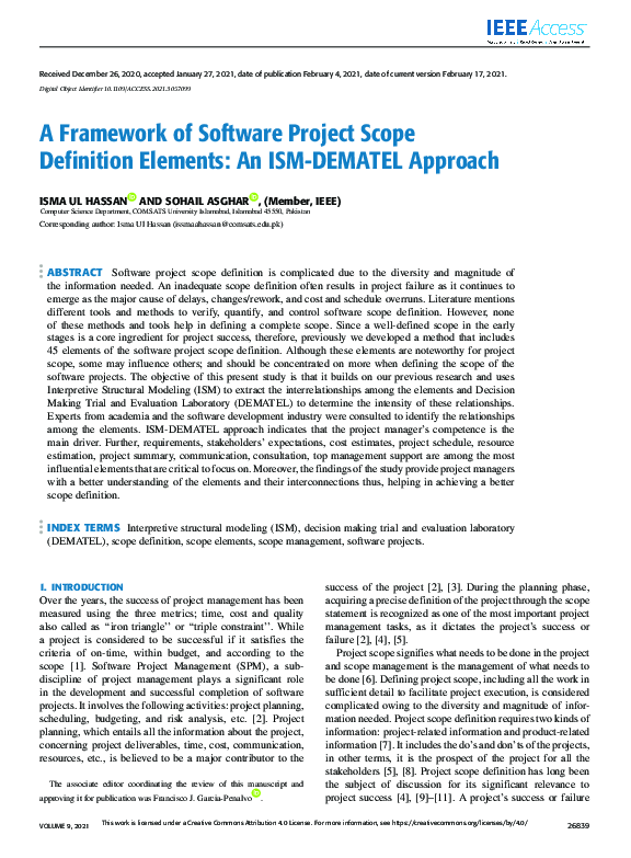 (PDF) A Framework of Software Project Scope Definition Elements: An ISM ...