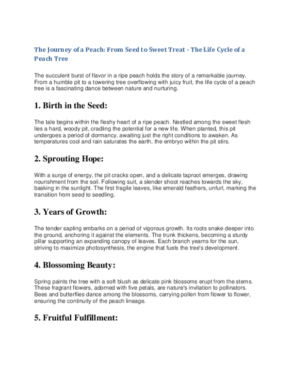 (PDF) The Journey of a Peach: From Seed to Sweet Treat -The Life Cycle ...