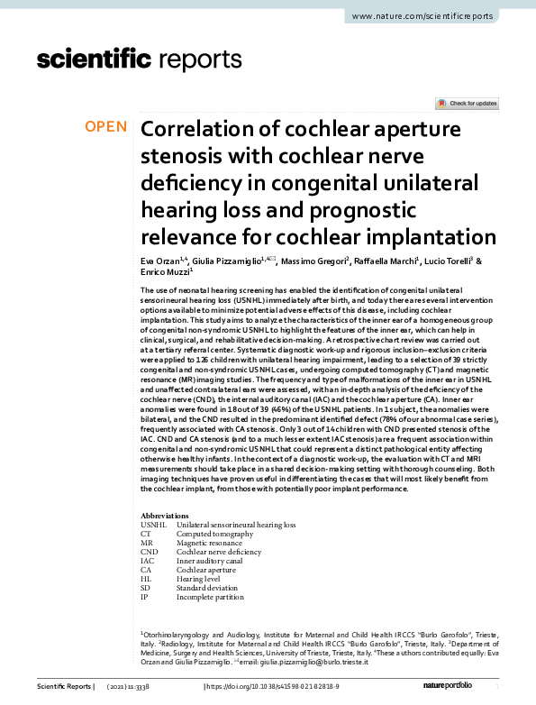 (PDF) Correlation of cochlear aperture stenosis with cochlear nerve ...