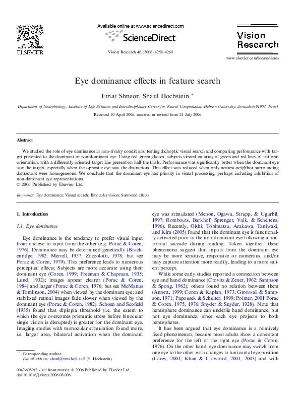 (PDF) Eye dominance effects in feature search