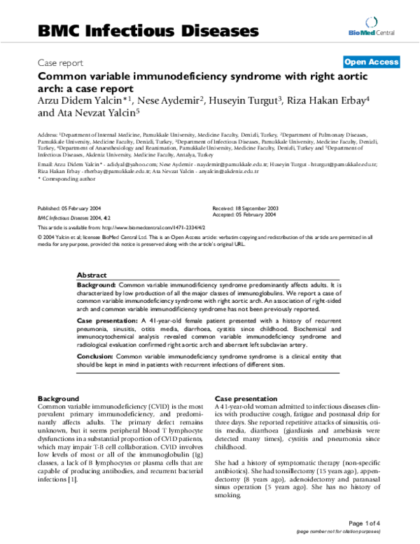 (PDF) Common variable immunodeficiency syndrome with right aortic arch ...