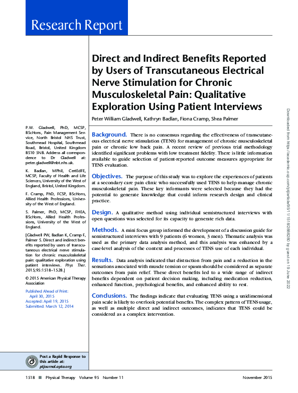 (PDF) Direct and Indirect Benefits Reported by Users of Transcutaneous ...