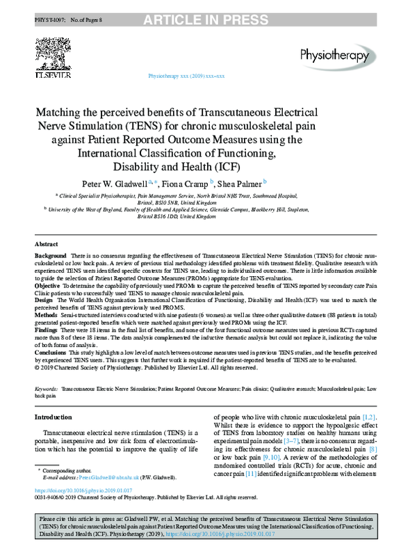 (PDF) Matching the perceived benefits of Transcutaneous Electrical Nerve Stimulation (TENS) for ...
