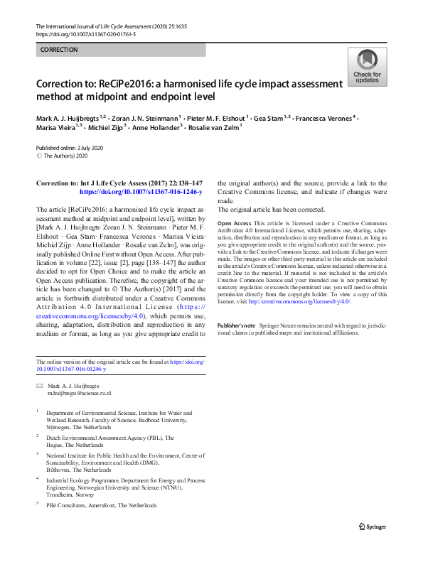 (PDF) Correction to: ReCiPe2016: a harmonised life cycle impact ...
