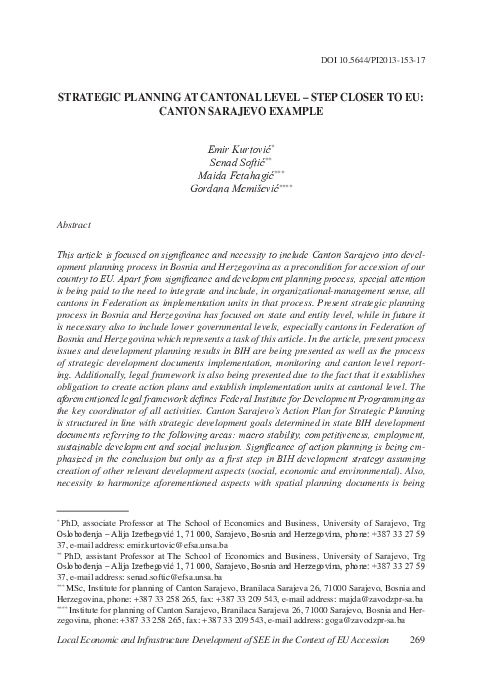 (PDF) Strategic Planning at Cantonal Level – Step Closer to Eu: Canton ...