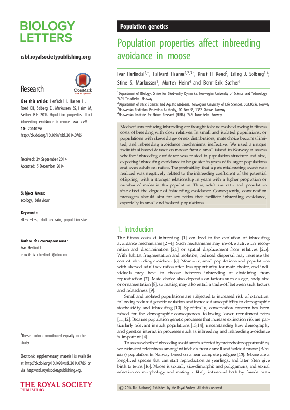 (PDF) Population properties affect inbreeding avoidance in moose