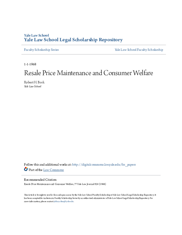 (PDF) Resale Price Maintenance and Consumer Welfare