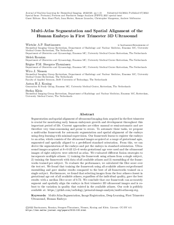 (PDF) Multi-Atlas Segmentation and Spatial Alignment of the Human Embryo in First Trimester 3D ...