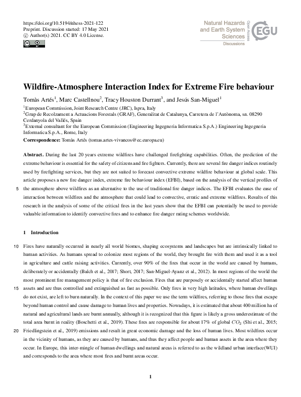 (PDF) Wildfire-Atmosphere Interaction Index for Extreme Fire behaviour