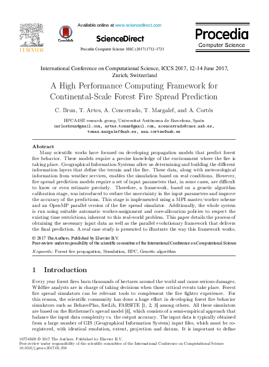 (PDF) A High Performance Computing Framework for Continental-Scale Forest Fire Spread Prediction