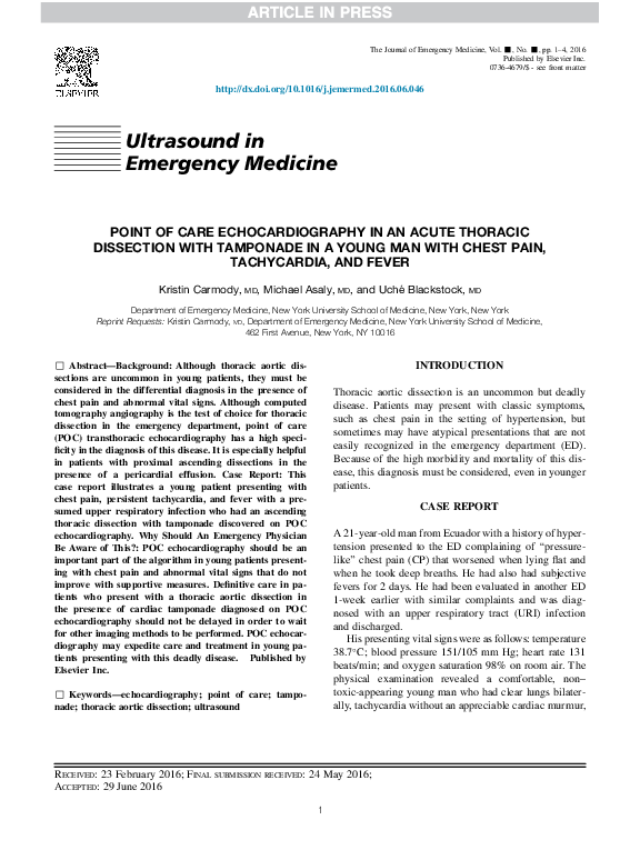 (PDF) Point of Care Echocardiography in an Acute Thoracic Dissection ...