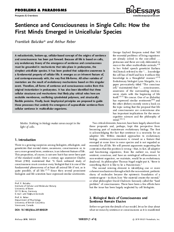 (PDF) Sentience and Consciousness in Single Cells: How the First Minds ...
