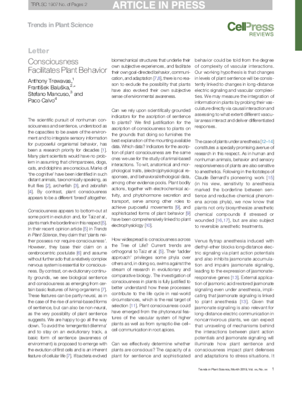 (PDF) Consciousness Facilitates Plant Behavior
