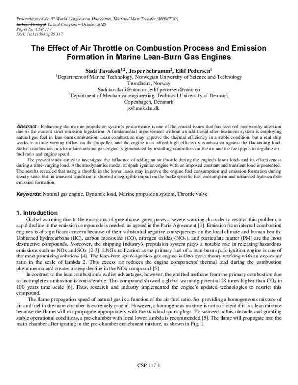 (PDF) The Effect of Air Throttle on Combustion Process and Emission Formation in Marine Lean ...