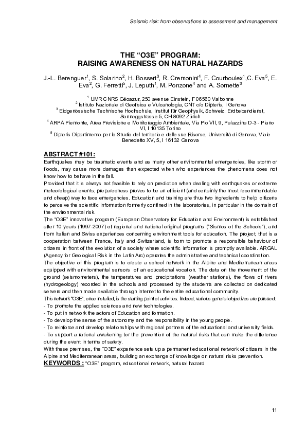 (PDF) The "O3E" program: raising awareness on natural hazards