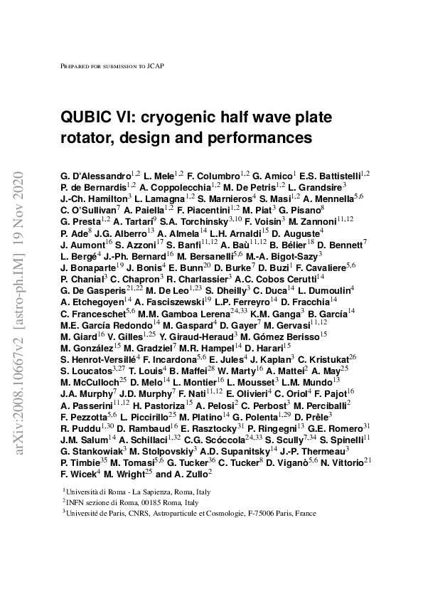 (PDF) QUBIC VI: Cryogenic half wave plate rotator, design and performance