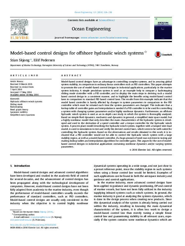 (PDF) Model-based control designs for offshore hydraulic winch systems