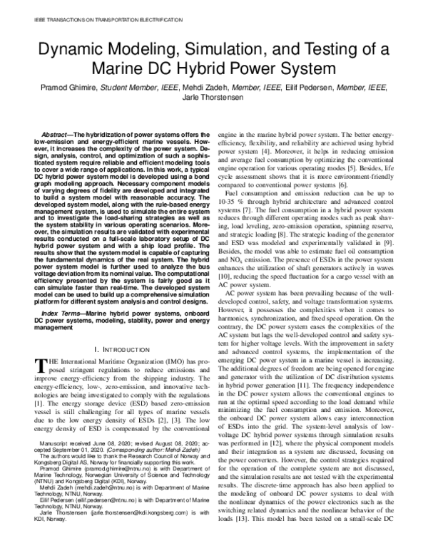 Pdf Dynamic Modeling Simulation And Testing Of A Marine Dc Hybrid Power System