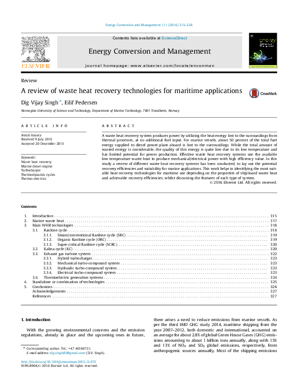 (PDF) A review of waste heat recovery technologies for maritime ...