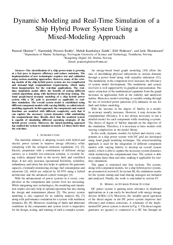 Pdf Dynamic Modeling And Real Time Simulation Of A Ship Hybrid Power System Using A Mixed