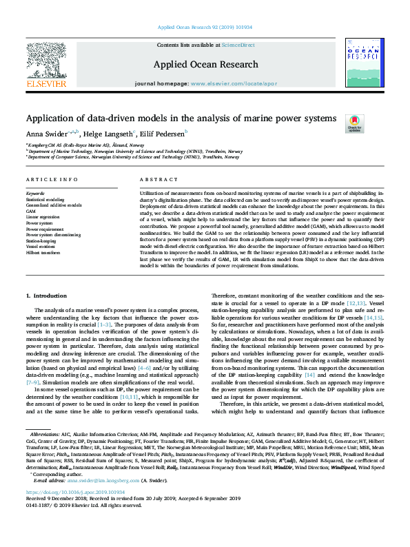 (PDF) Application of data-driven models in the analysis of marine power systems