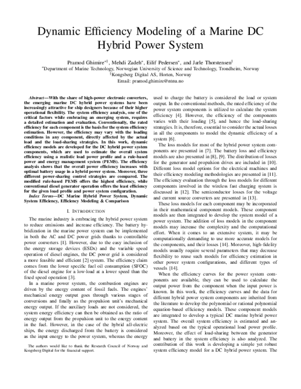 (PDF) Dynamic Efficiency Modeling of a Marine DC Hybrid Power System