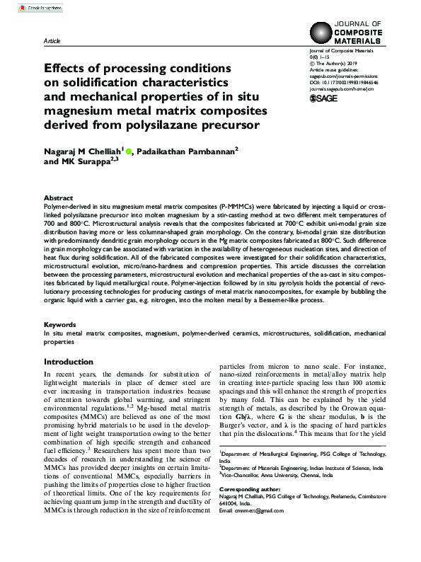 (PDF) Effects of processing conditions on solidification ...
