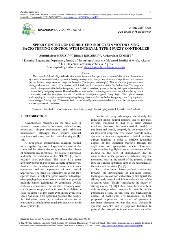 Pdf Speed Control Of Doubly Fed Induction Motor Using Backstepping Control With Interval Type